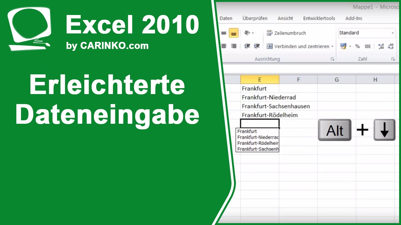 MS Office Excel 2010 erleichterte Dateneingabe - carinko.com - YouTube