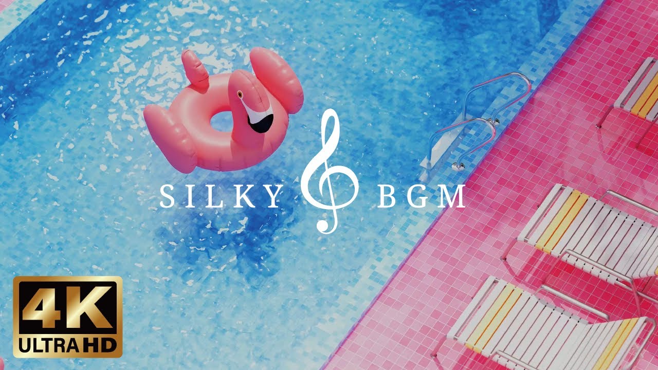 💦[BGM] 수영장 위 핑크 홍학 튜브와 잔잔한 물멍 8시간 • Pink Flamingo Float Relaxing Water ...
