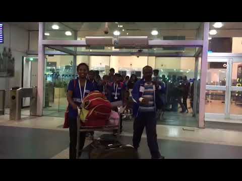 HCL Foundation football team under 16 girls arrival airport - YouTube