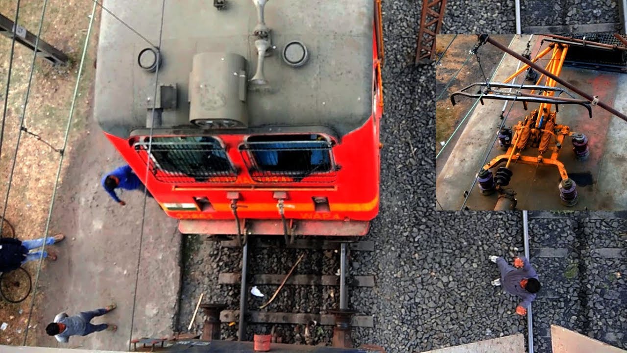 Bird's eye view of LOCOMOTIVE Coupling || Pantograph switching with ...