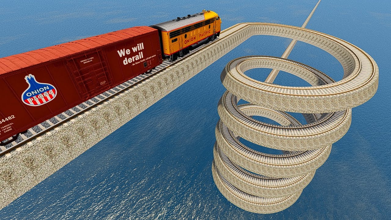 Impossible Weird Spiral Rail Tracks VS Trains - BeamNG.Drive - YouTube