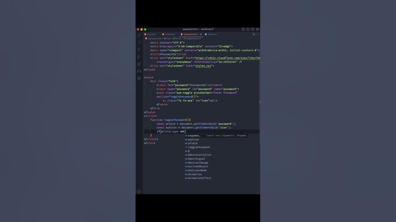 Showhide Password Toggle In Html And Javascript Shorts Javascript Coding Html Youtube