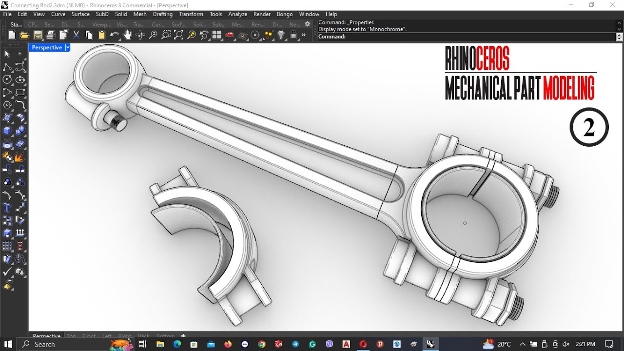Mechanical Part Design in Rhino | Old PE Connecting Rod Design in Rhino ...
