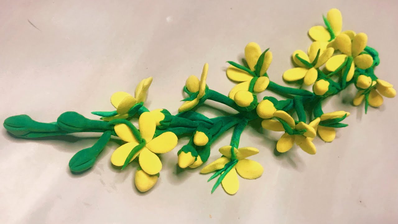 Golden shower flower making / সোনালু ফুল বানানো। clay sonalu ful/ clay ...
