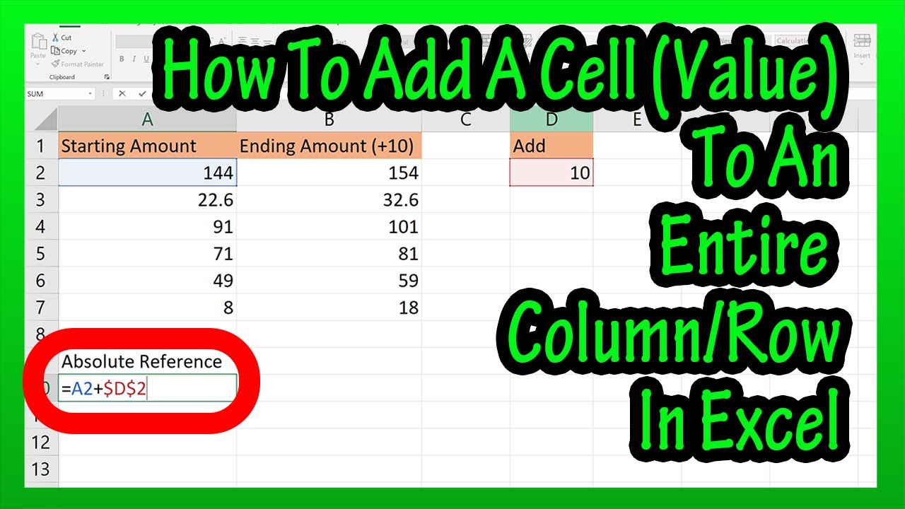 How To Add A Specific Cell Value To An Entire Column Or Row In Excel