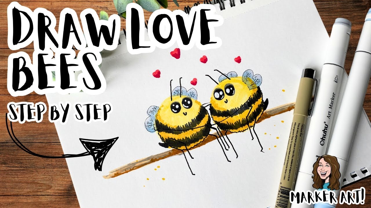 Draw Bees In Love With Alcohol Markers | Beginner Projects | Ohuhu ...