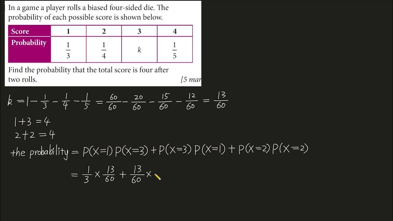 In a game a player rolls a biased four-sided die. The probability of ...