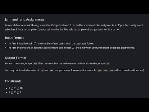 Janmansh and Assignments Codechef (500 to 800 Difficulty Rating Problems) - YouTube