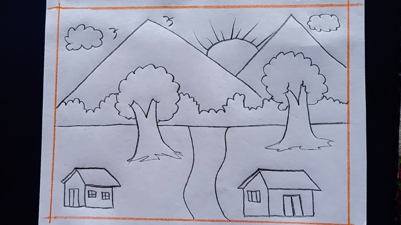 Gramin scenery drawing easy ll Simple chitra ka drawing. - YouTube