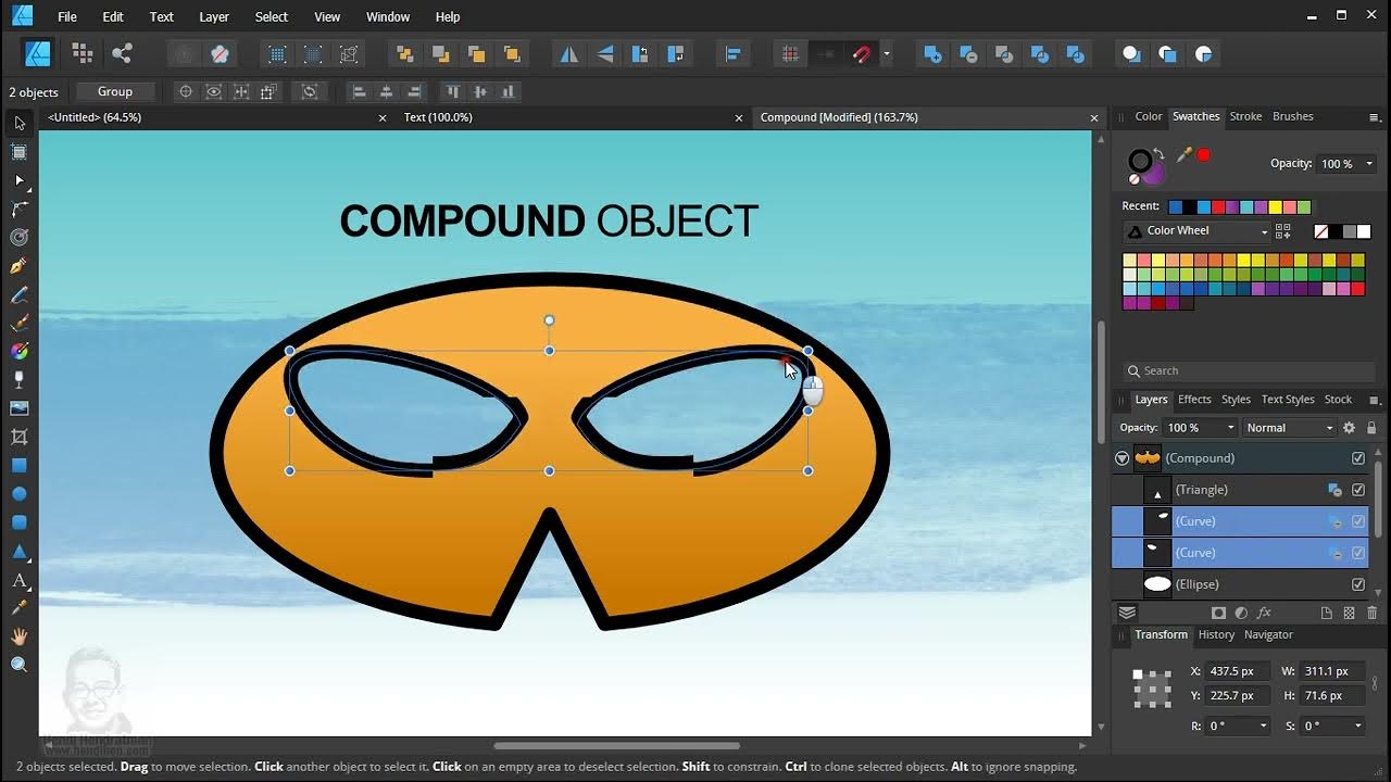 Compound Object menggabung beberapa objek metoda matematis boolean - Affinity Designer - YouTube