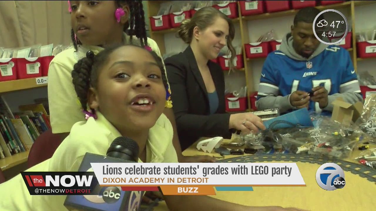 Detroit Lions celebrate students' good grades with Lego party - YouTube