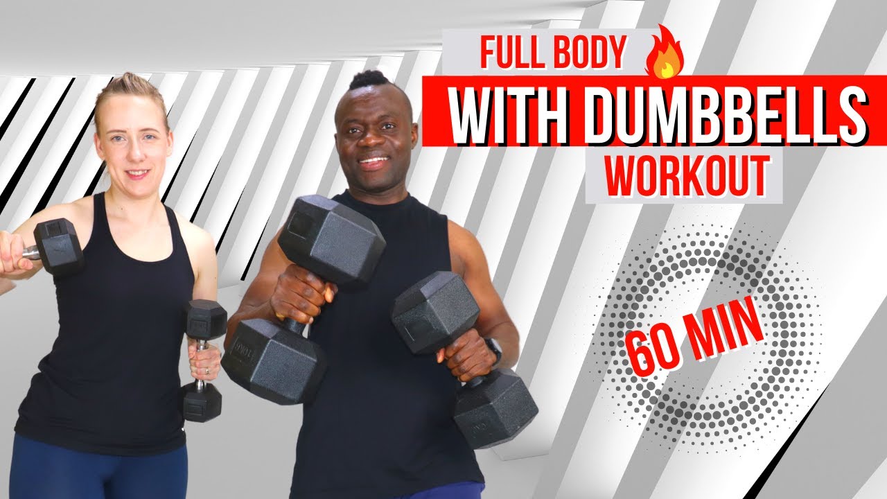 1 Hour FULL BODY DUMBBELL Low Impact WORKOUT at Home | Muscle Building ...