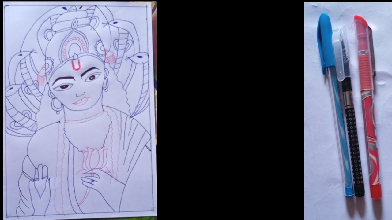 My first drawing of vishnu with pens | How to make drawing of vishnu ...