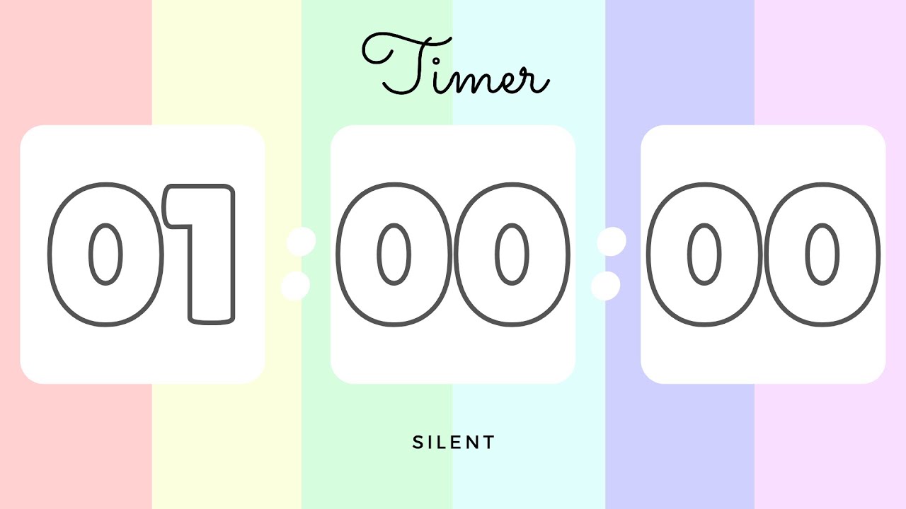 🌈 1 Hour Silent Timer with Cute Ending Alarm | Pastel Rainbow Timer ...