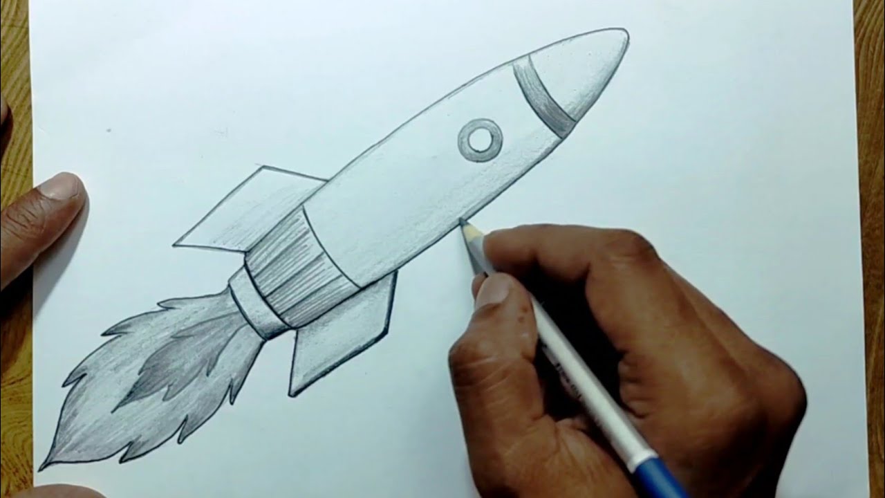 Rocket drawing/ Easy way to draw rocket with shading - YouTube