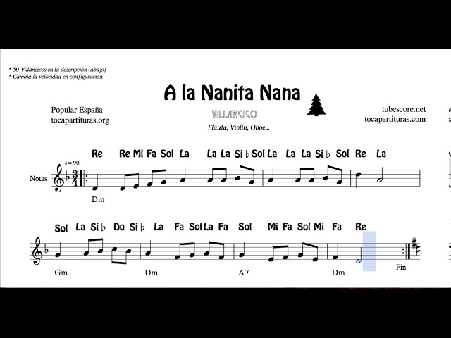 A La Nanita Nana Partitura Con Notas Y Acordes Flautas Violín Oboe Villancico Chords Chordify