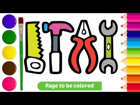 How to draw carpenter set, simple drawing and coloring, easy drawing ...