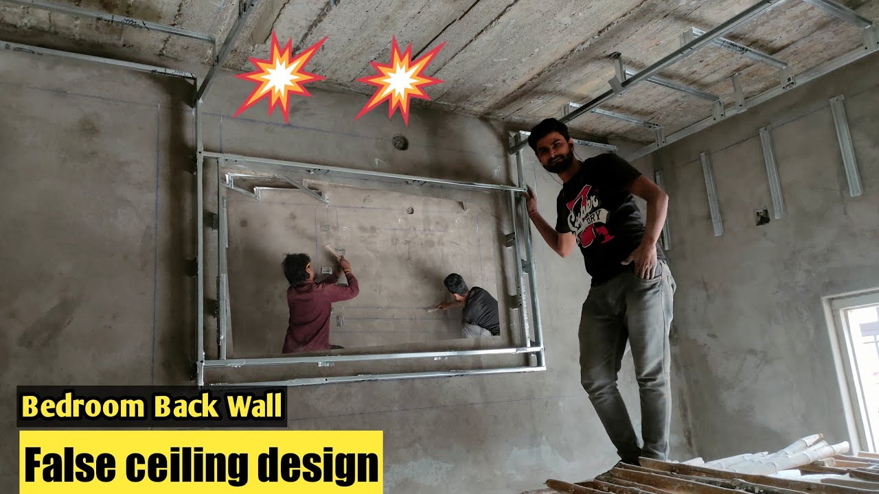 Bedroom back wall with tv frame ,, wall fall ceiling design ,, bedroom ...