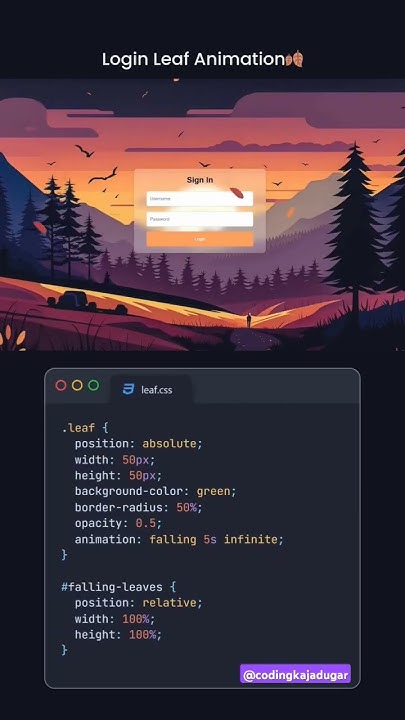Leaf falling log in animation page || #css #coding #shorts - YouTube