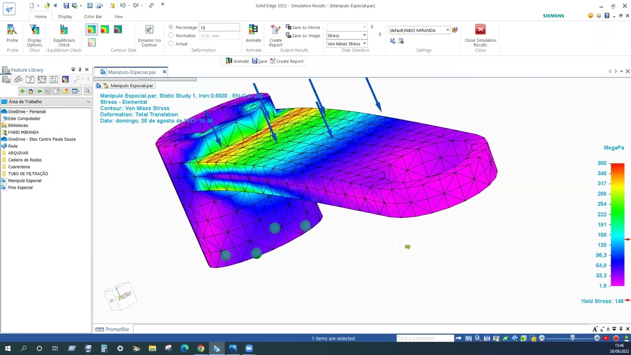 Análise de Falha Estática - Ensaio de Flexão (Solid Edge) - YouTube