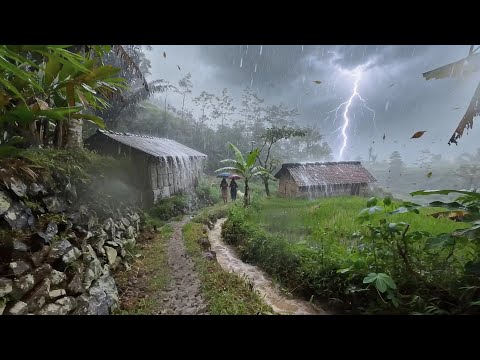 Mountain Village during Heavy rain thunderstorm|Rain sounds for sleeping
