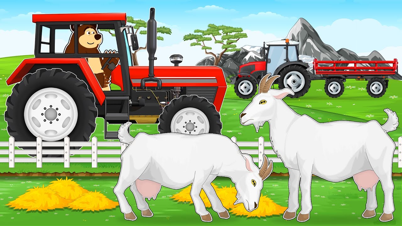 Farmer Hard Work on the Farm - Goat to the Field - Tractor Delivery of ...