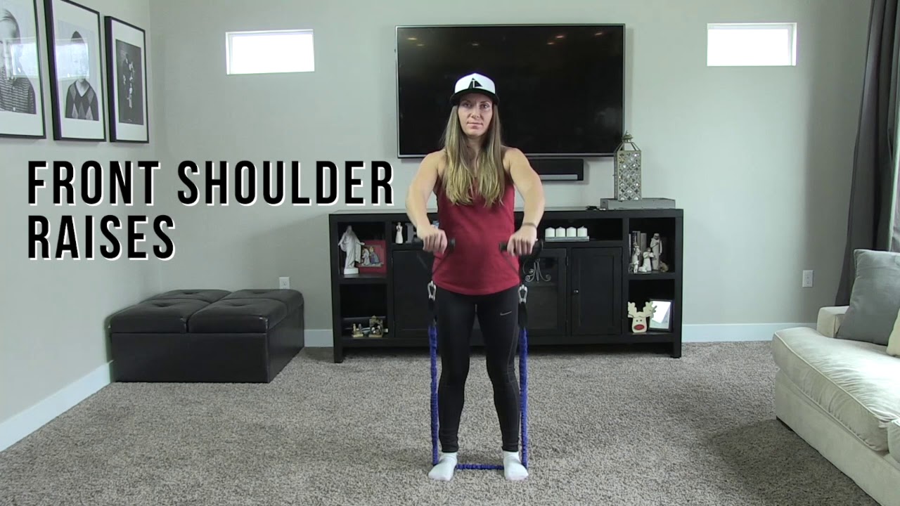 Front Shoulder Raises with Resistance Bands - YouTube