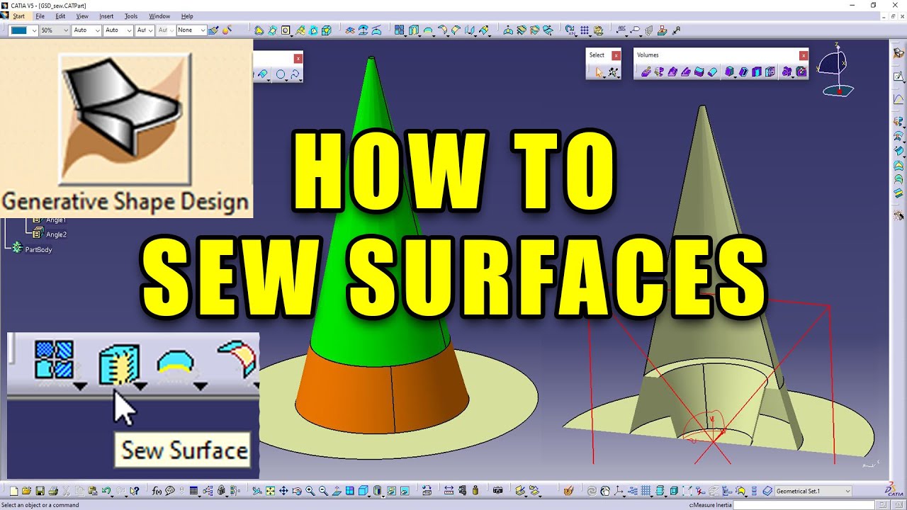 How to Sew Surfaces in CATIA V5 - YouTube