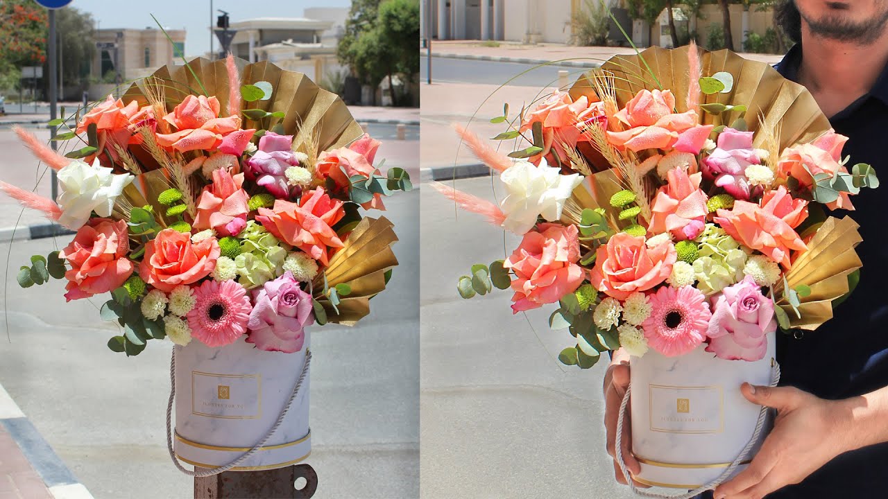 How to make a easy bouquet arrangement in a box || Flowers bouquet ...