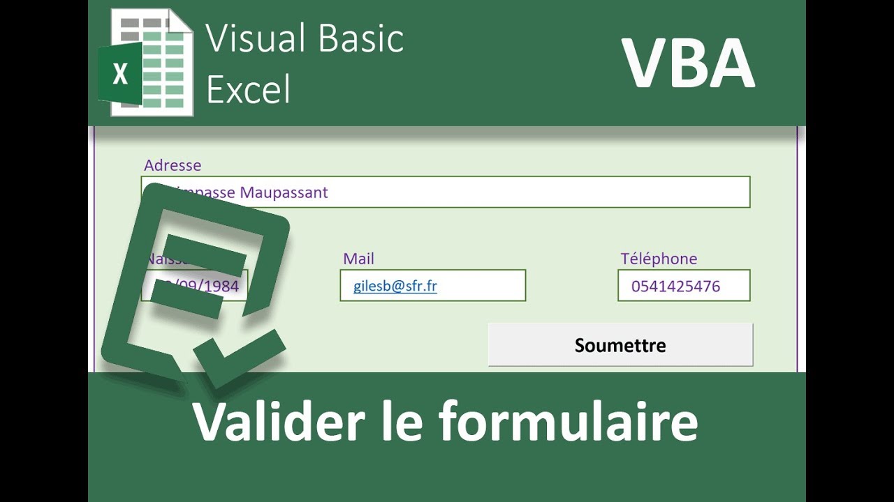 Valider un formulaire d'inscription en VBA Excel - YouTube