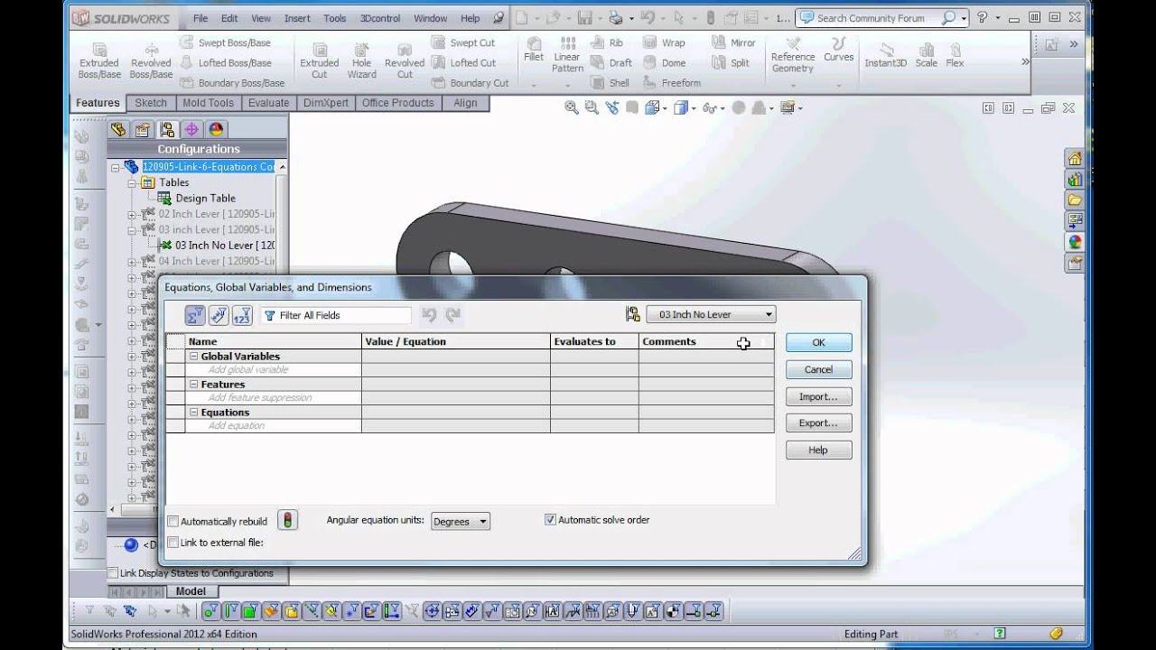 Part 7 - Basic - Configurations, Design Tables & Equations, Equations ...