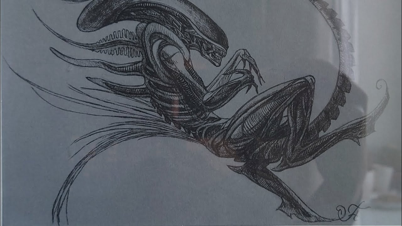 Graphic art_ink pen "Alien" - YouTube