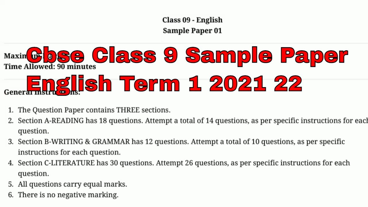 Cbse sample paper class 9 2021 term 1 english with pdf download - YouTube