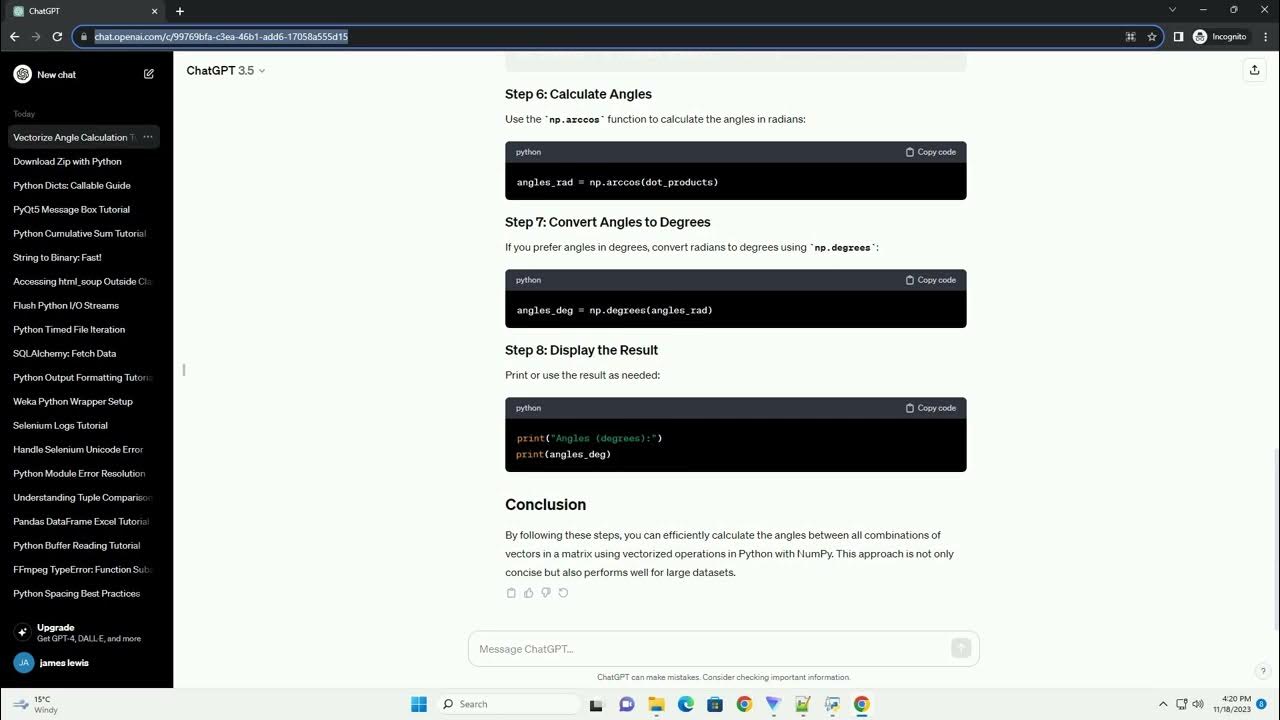 Vectorize angle calculation of all combinations from matrix in python - YouTube