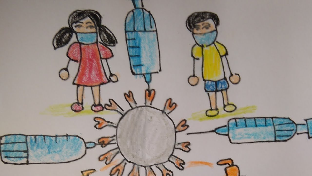 Easy and simple corona drawing for kids. corona drawing with colour ...