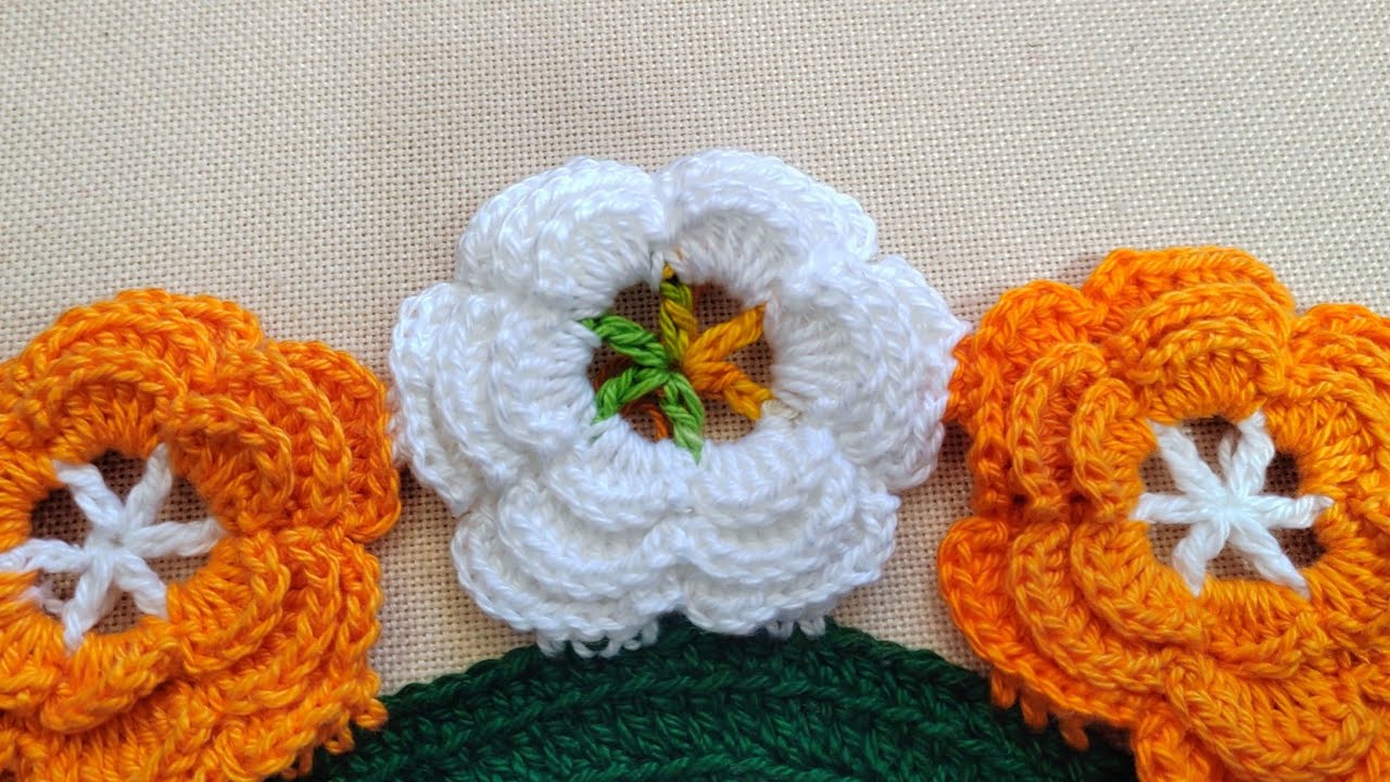 Crochet 3D Flower Motif for Patterns Left Hand - YouTube