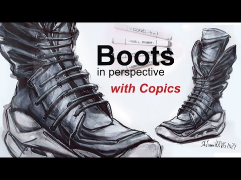 Drawing Rick Owens Boots in perspective with Copics #drawingshoes # ...