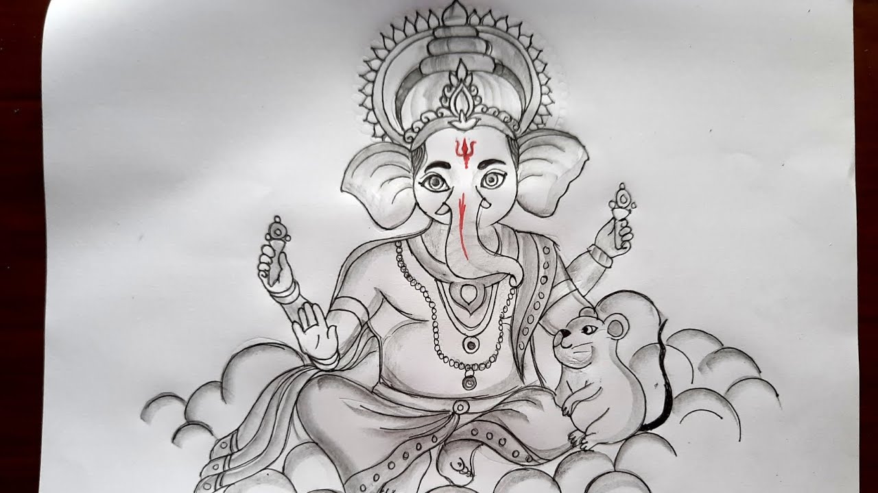 Shri Ganesha sketch with mushak Raj. How to draw full ganpati bappa ...