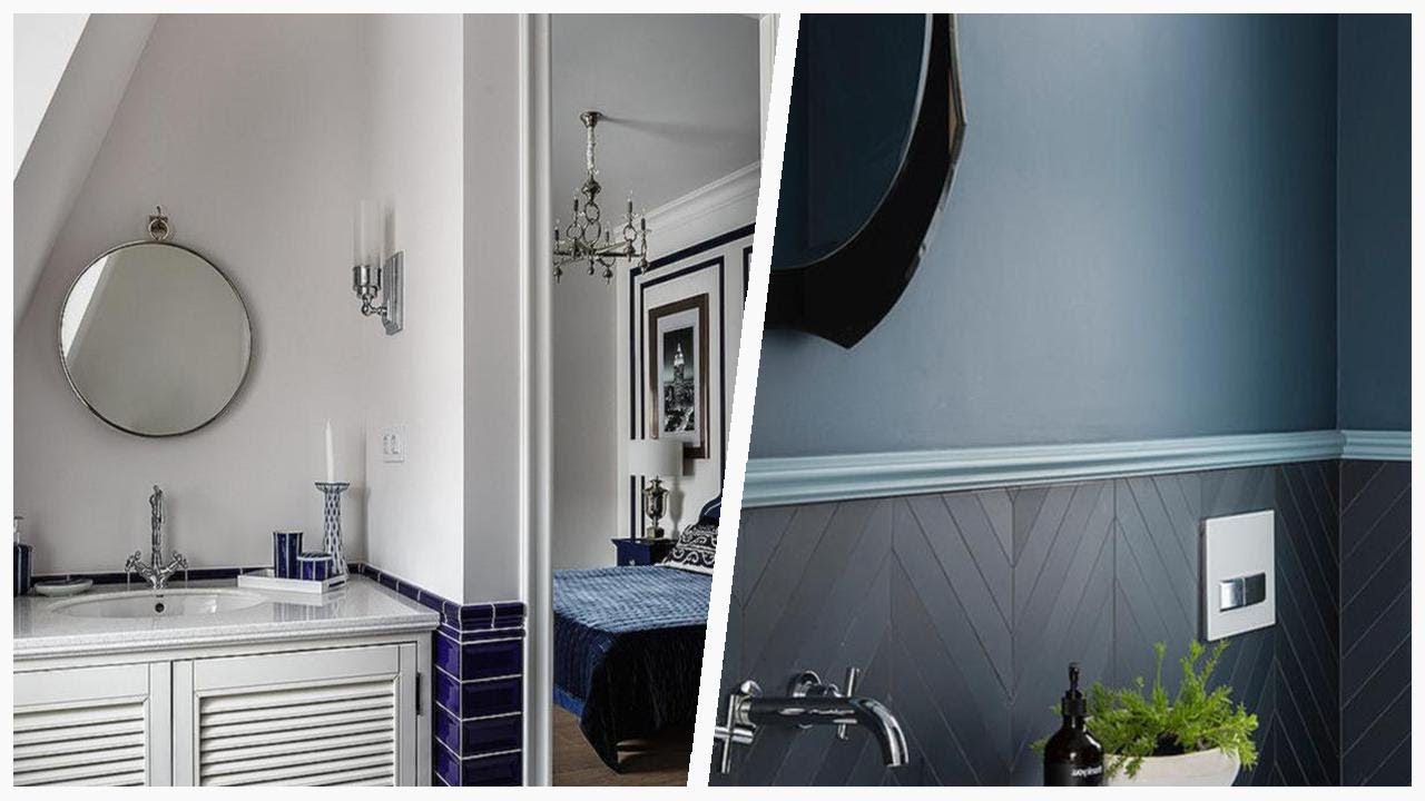 75 Blue Tile Powder Room With White Cabinets Design Ideas You'll Love 💎 ...