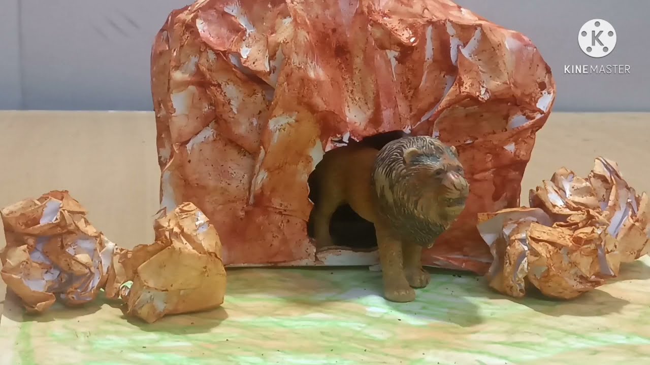 how to make easy lion cave paper craft at home - YouTube