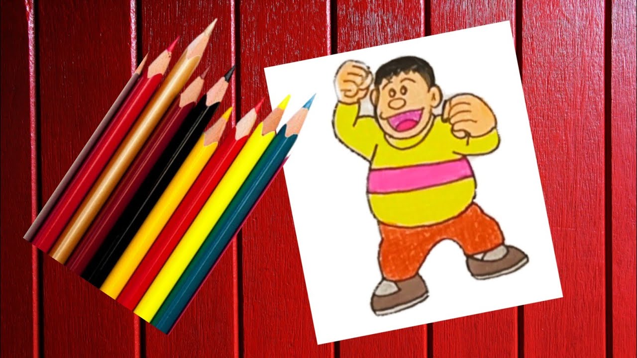 How To Draw Gian For Doraemon || How to draw gian || doraemon||cute ...
