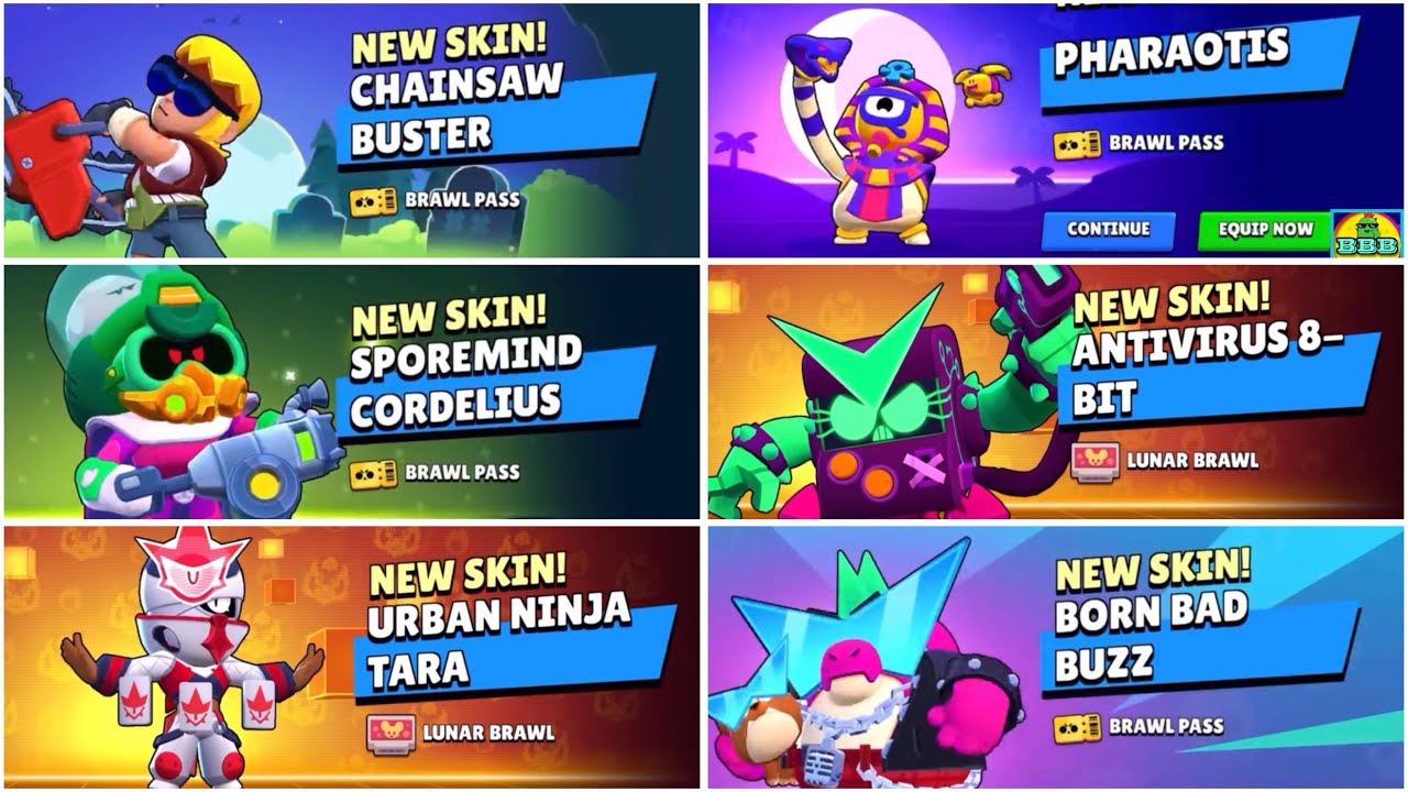 Unloading | All Brawl Pass Skins & Skin Pins | Brawl Stars - YouTube