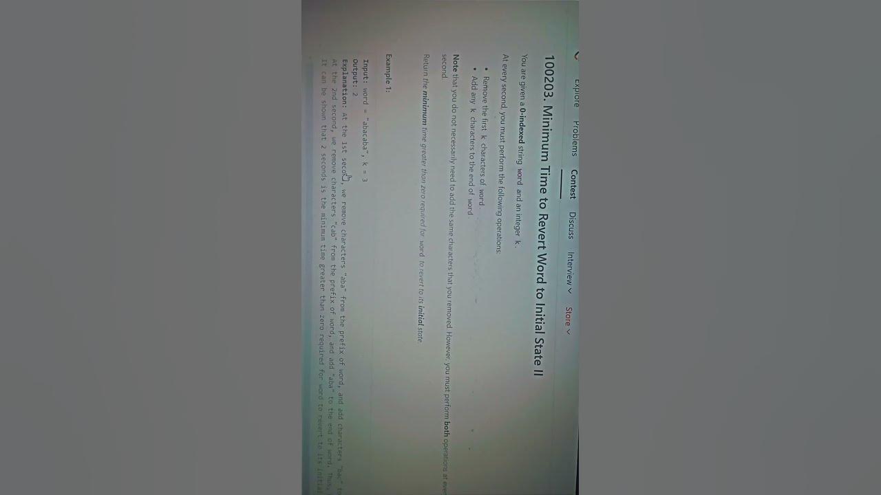 Leetcode Contest 383 Python 3 100203 Minimum Time To Revert Word To Initial State 0297