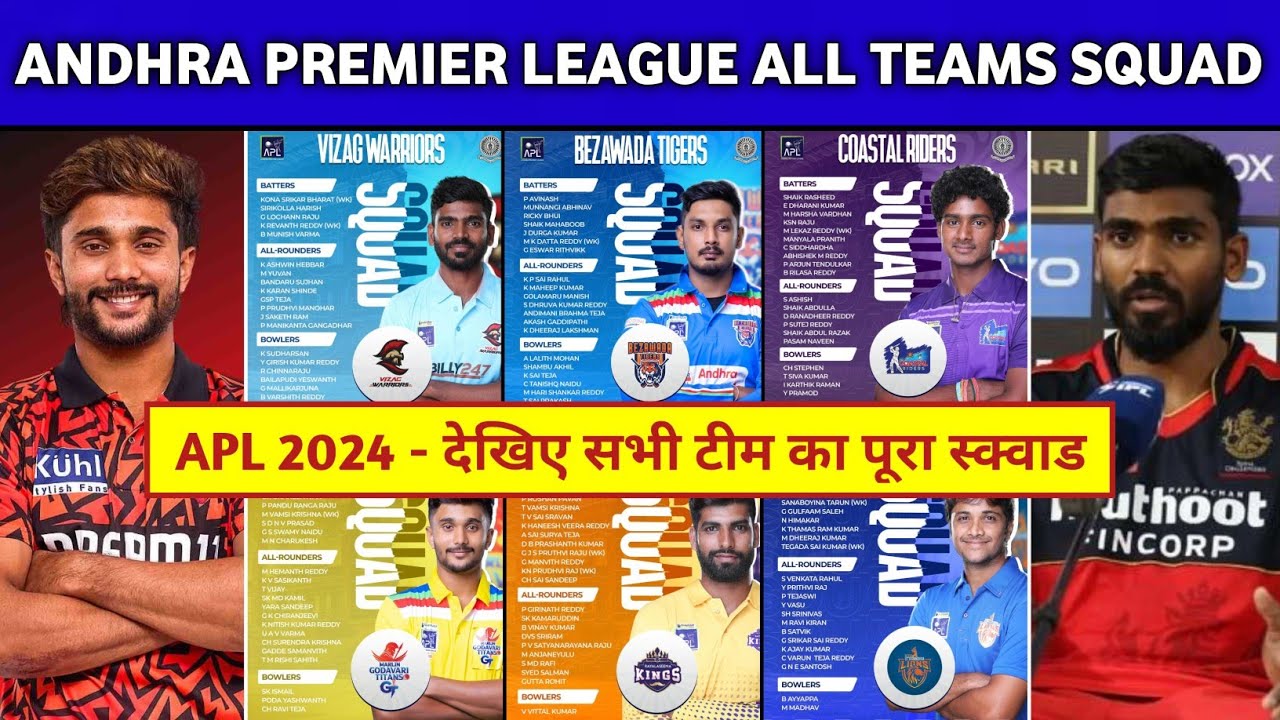 Andhra Premier League 2024 All Teams Full Squad || APL 2024 All Teams Squad || APL 2024 Players ...