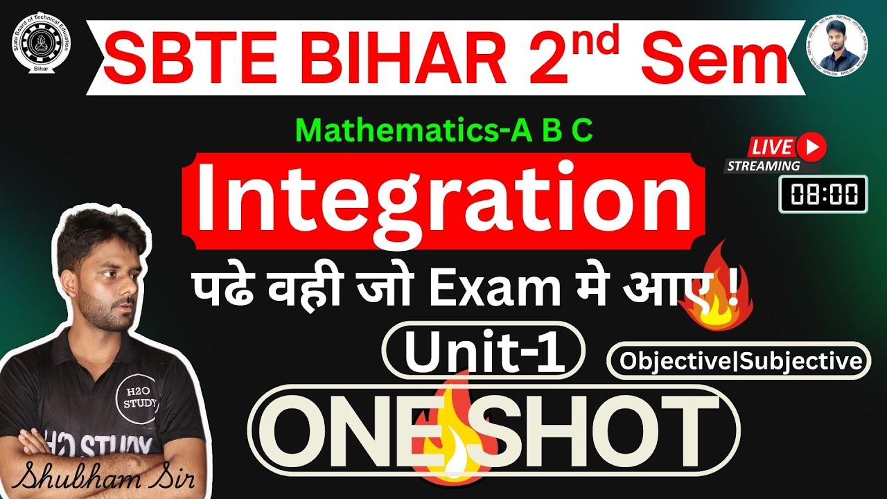 sbte bihar 2nd sem math-A B C |Unit-1 Integration One Shot| H2O STUDY| Shubham Sir| - YouTube