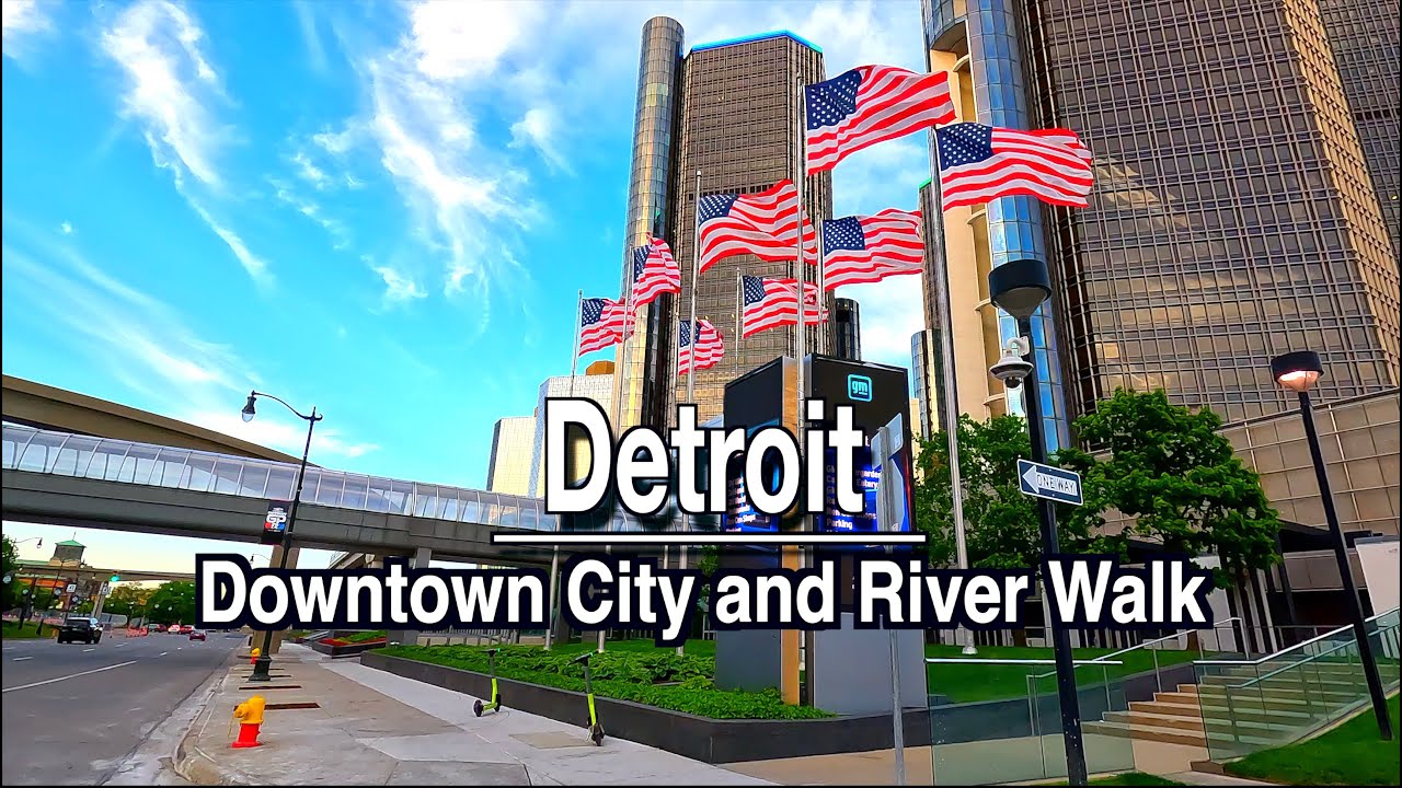 Detroit Downtown City And River Walk | 5K 60FPS | City Sounds - YouTube