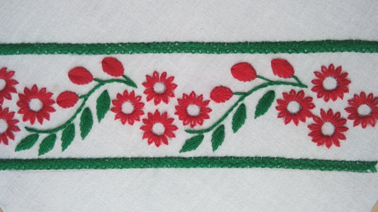 Ak color jamar border line design embroidery - YouTube
