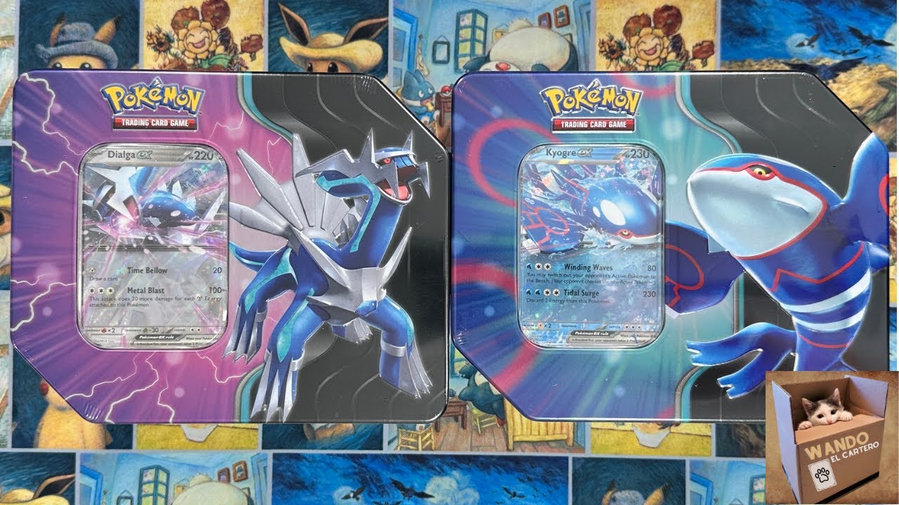 Azure legends tins de Dialga y Kyogre de Pokémon TCG, apertura con ...