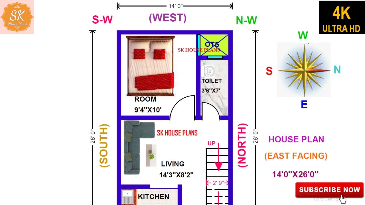 VASTU EAST FACING HOUSE PLAN 14' X 26’ / 364 SQ.FT / 40 SQ.YDS / 34 SQ ...