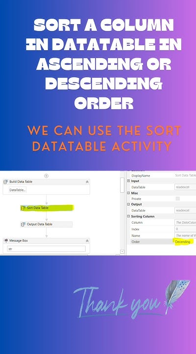 How to Sort a column in datatable in ascending or descending order using UiPath?#uipath#shorts# ...